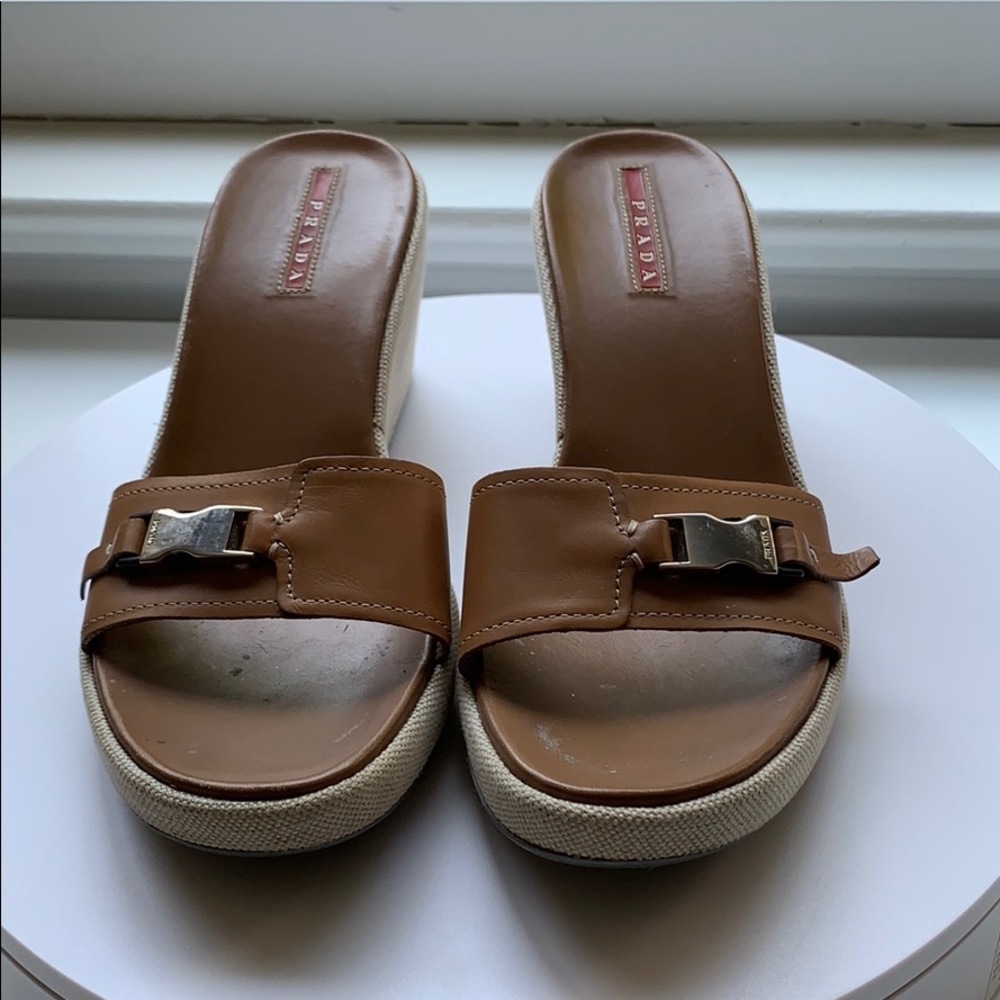100% Authentic Prada Logo Wedges - Gem